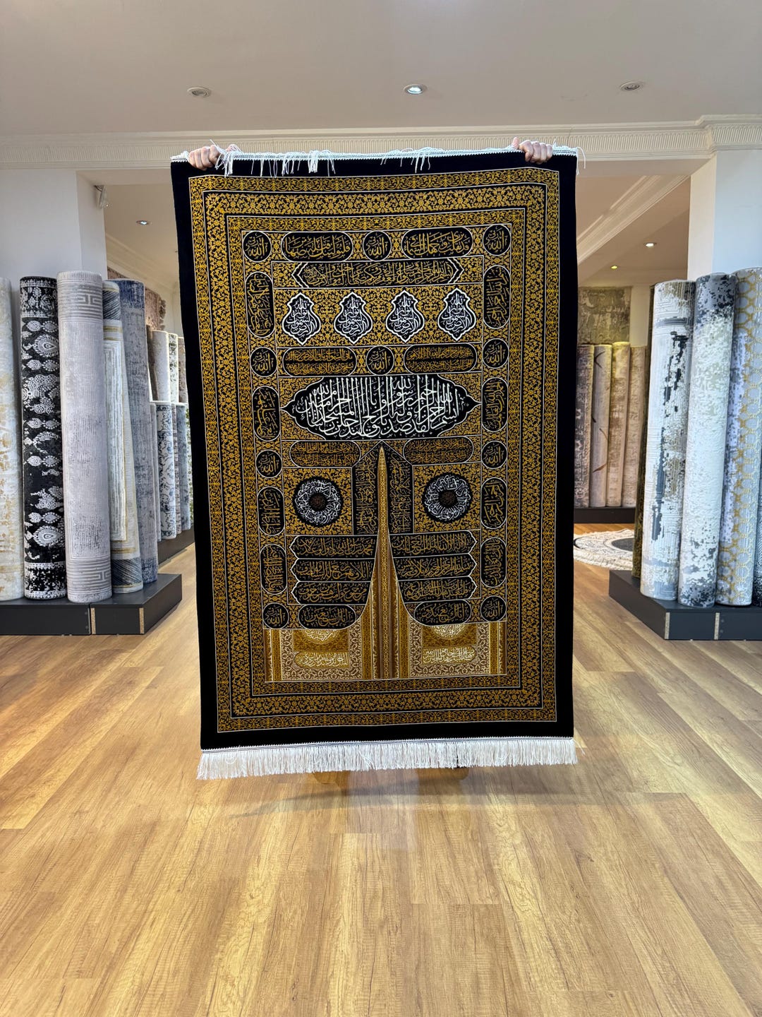 Kaaba Cover Design Rug, Black and Gold Islamic Rug, Muslim Home Decor ...