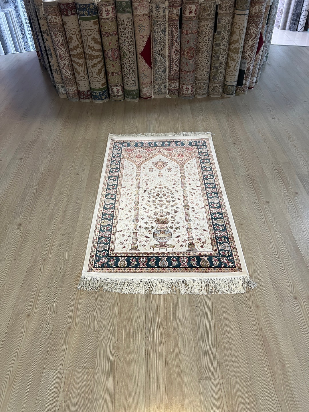 Turkish Prayer Mat, White Blue Prayer Rug, Prayer Mat, Sajjada Rug ...