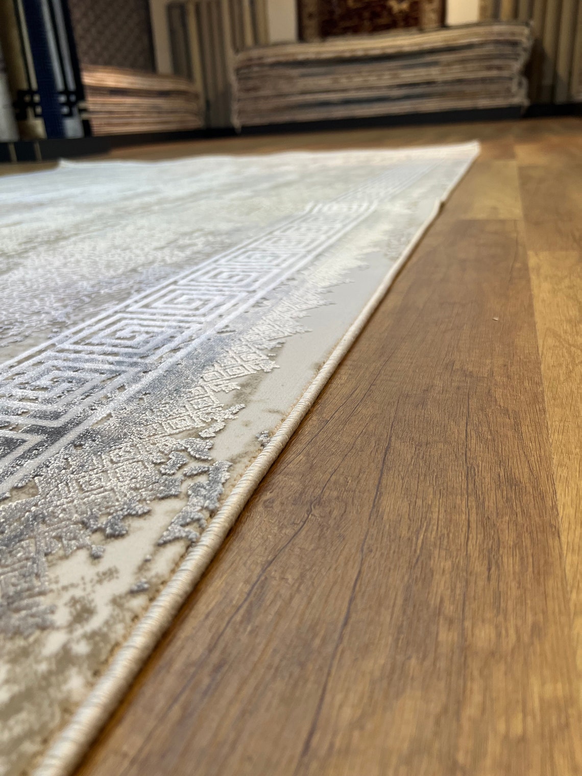 Cream Gray Carpet, Modern Rug, Bordered Rug, Bamboo Silk Rug, Rustic ...