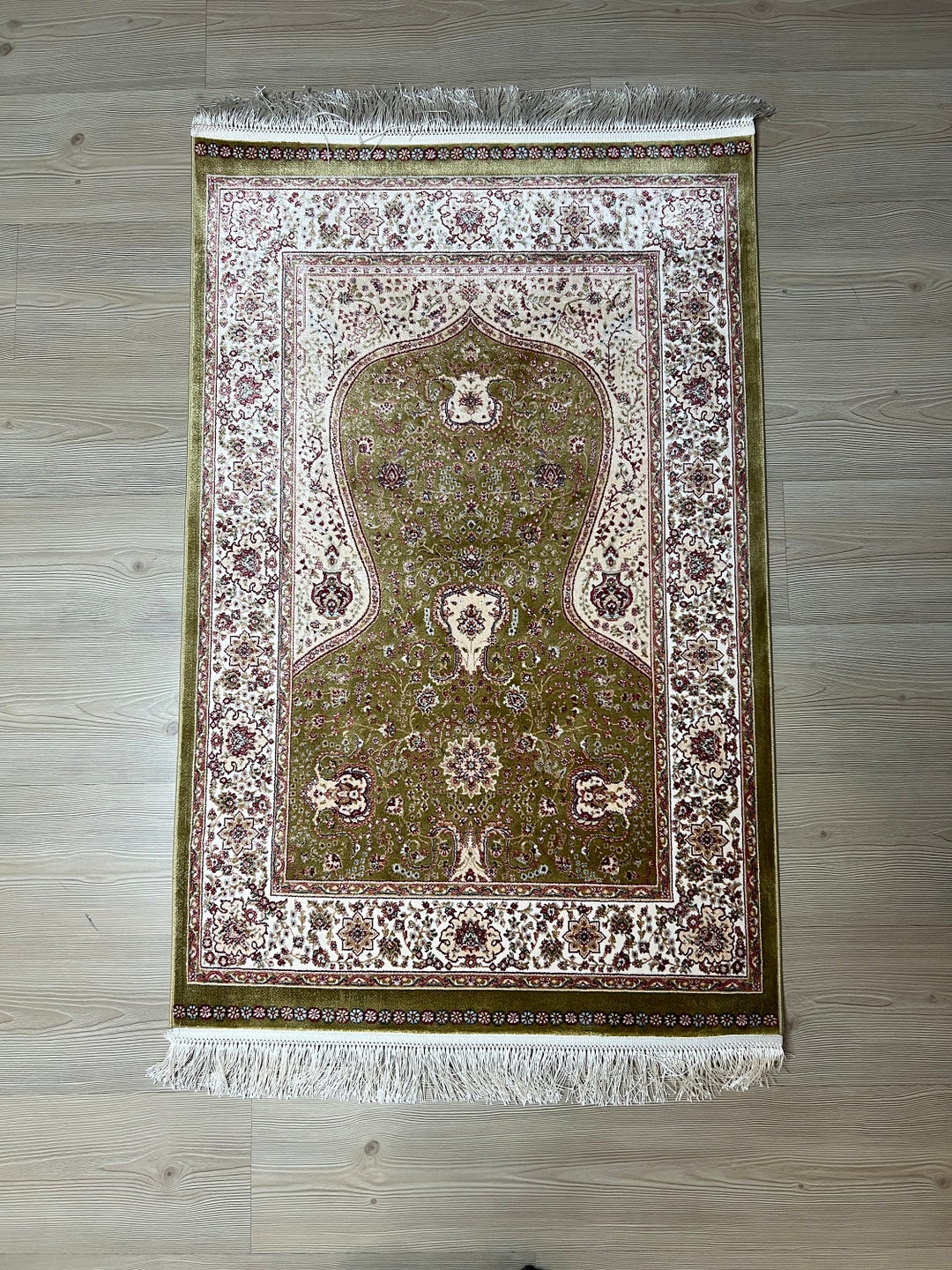 Green Prayer Silk Rug, Green Prayer Mat, Sajjada Rug, Soft Prayer Mat ...