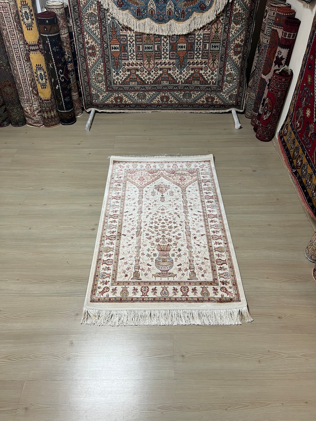 White Prayer Mat, Lux Prayer Rug, Bamboo Prayer Mat, Sajjada Rug ...