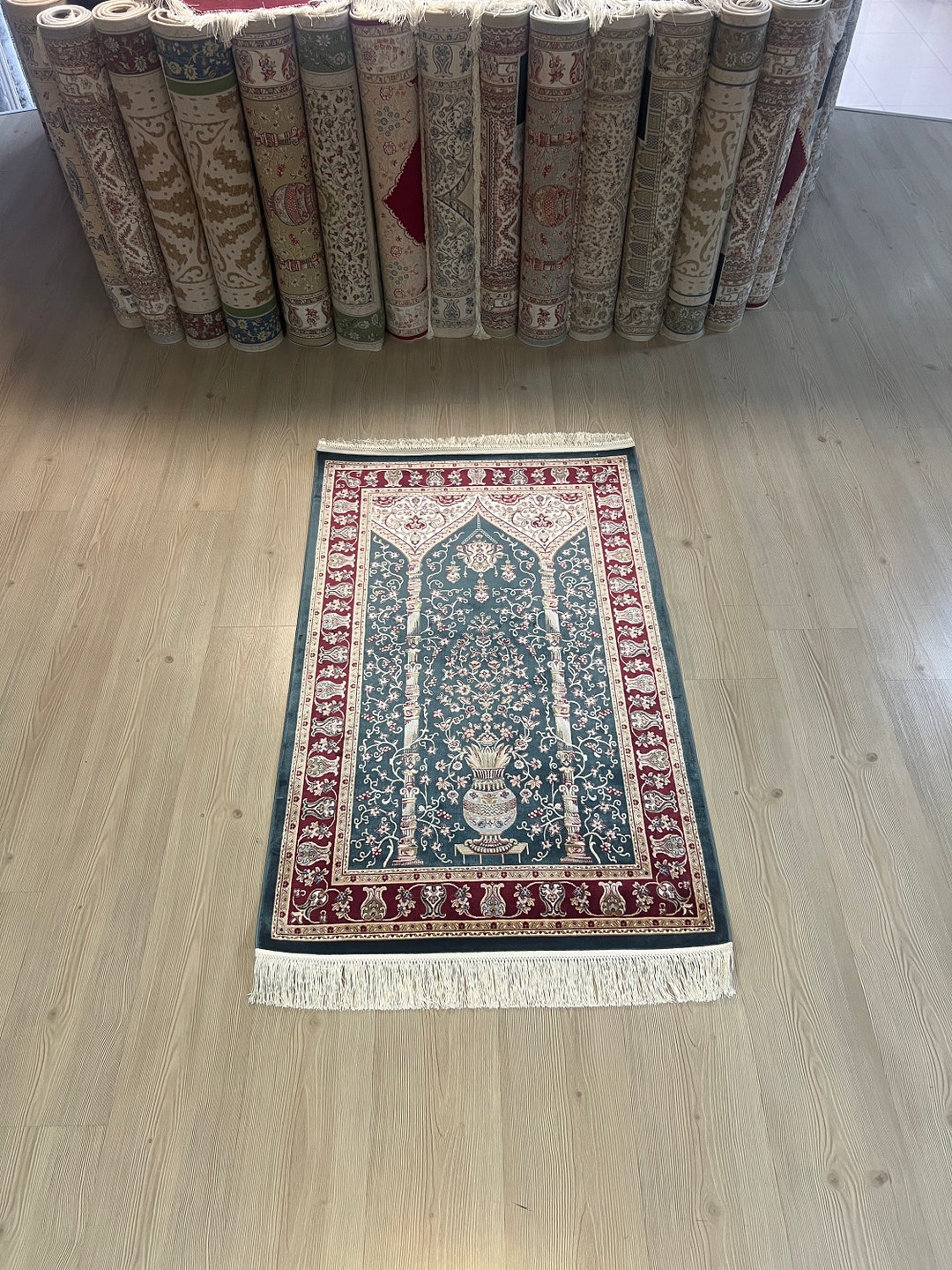 Turkish Prayer Mat, Blue Red Prayer Rug, Sajjada Rug, Soft Prayer Mat ...