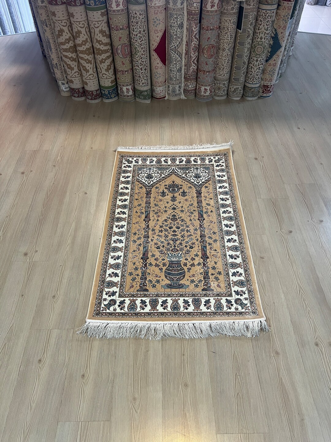 Janamaz Mat, Sajjada Rug, Bamboo Prayer Mat, Cream Prayer Rug, Cream ...