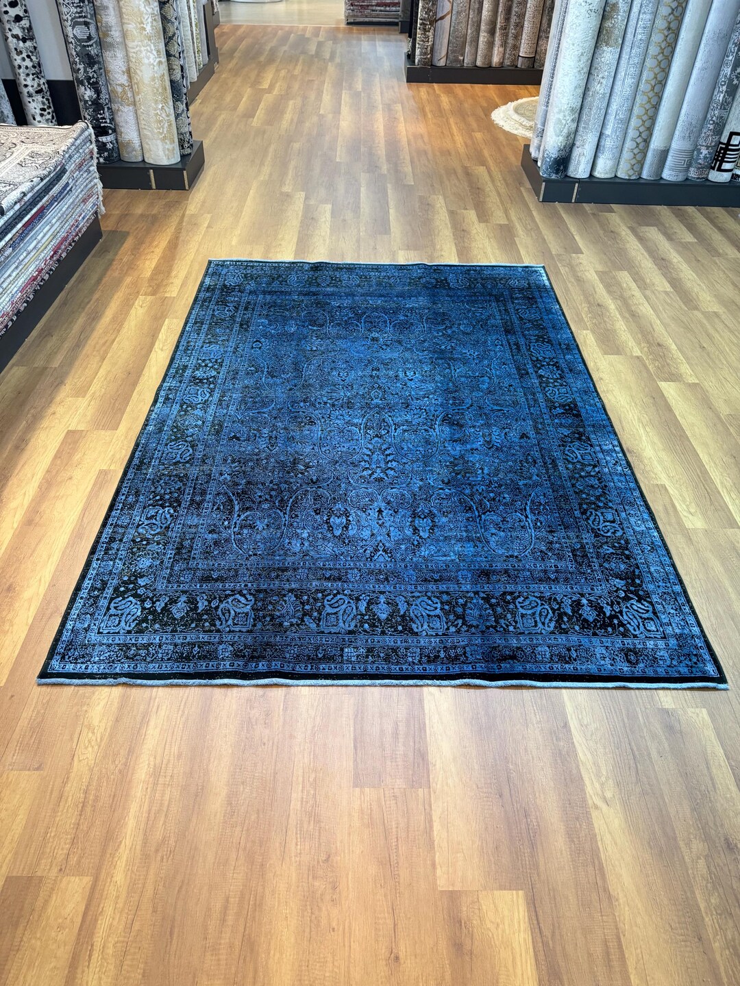 Blue Silk Rug, Abstract Rug, Blue Rug for Living Room, 7x10 Silk Rug ...