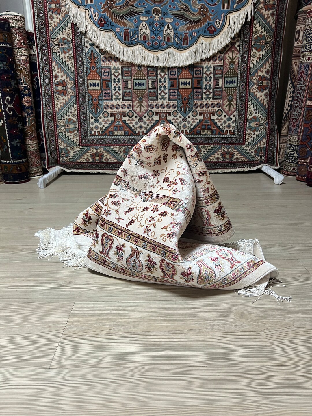 White Prayer Mat, Lux Prayer Rug, Bamboo Prayer Mat, Sajjada Rug ...