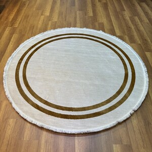 Gold Circle Rug, Silk Round Rug, 7x7 Ft Carpet, Large Round Rug, Plain ...