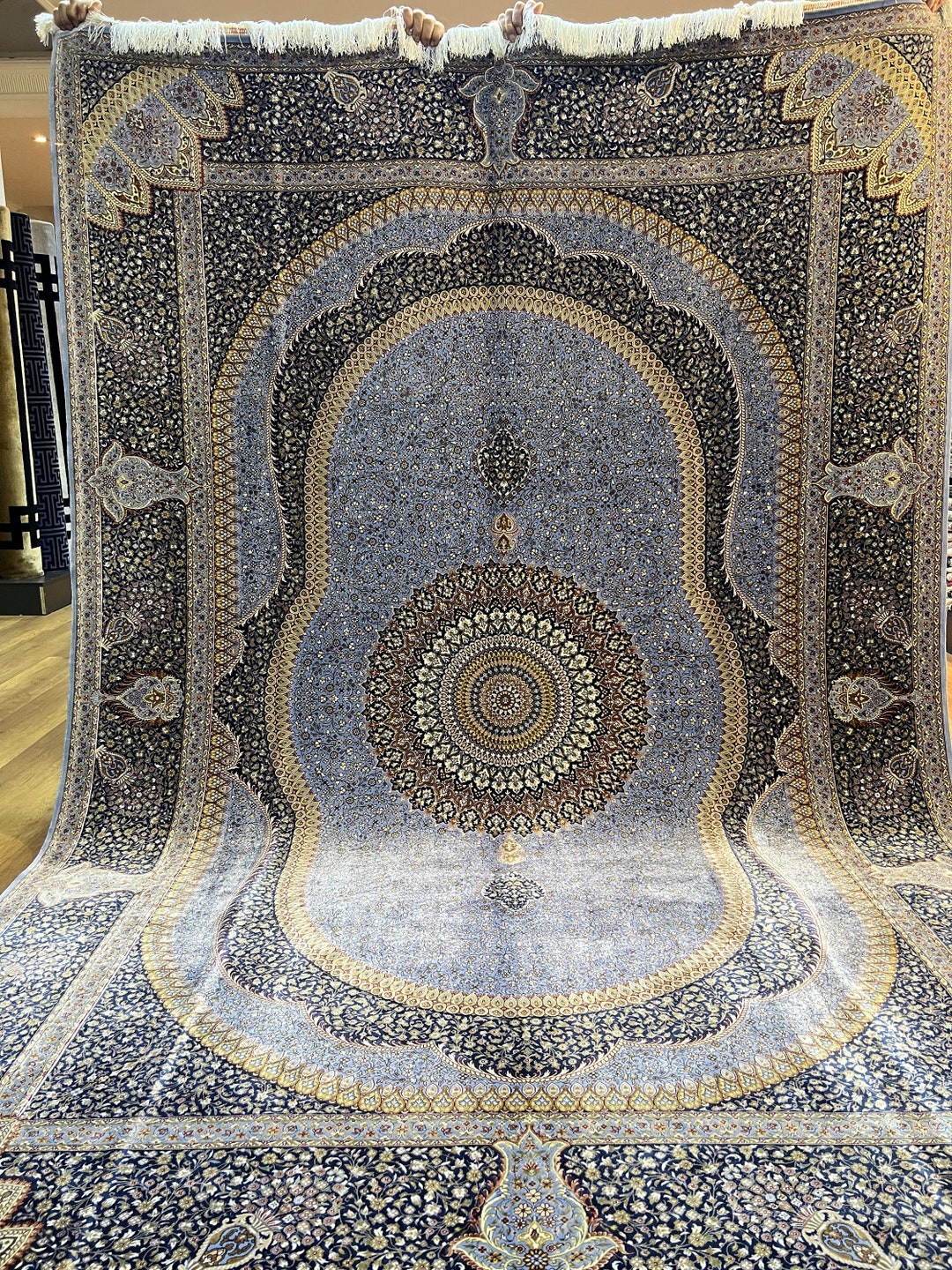 Traditional Silk Rug, Blue Silk Rug, Oriental Silk Rug, Large Silk Rug ...
