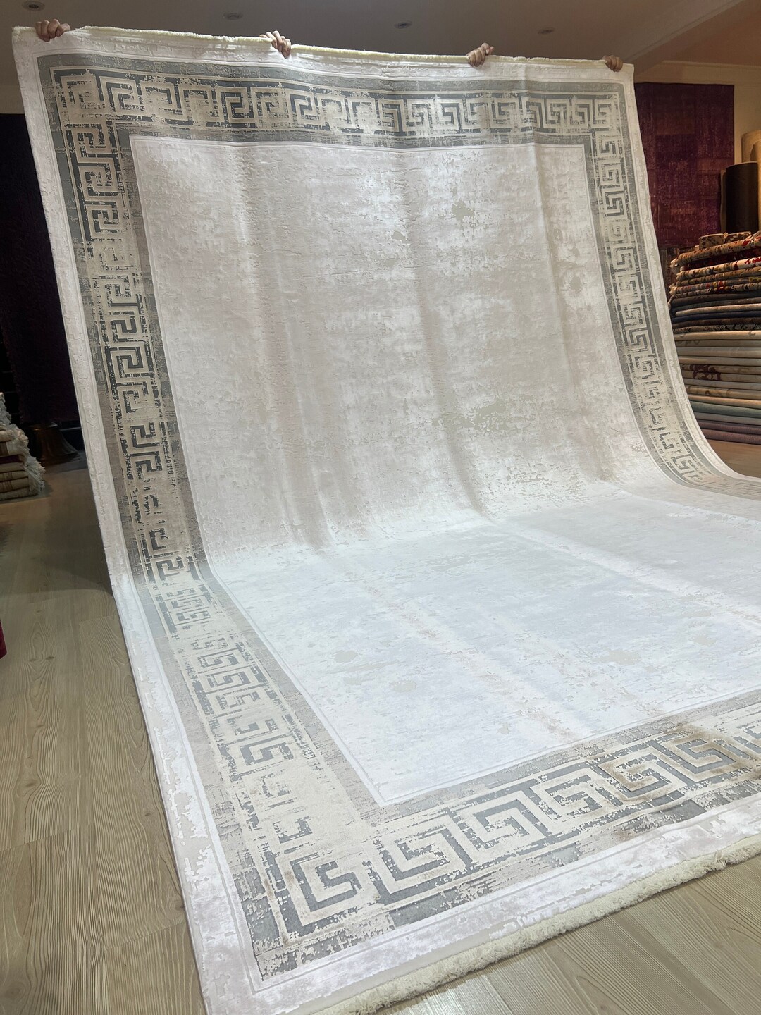 Oversize Silk Rug, Bamboo Silk Rug, Muted Rug, Framed Rug, Plain Rug ...