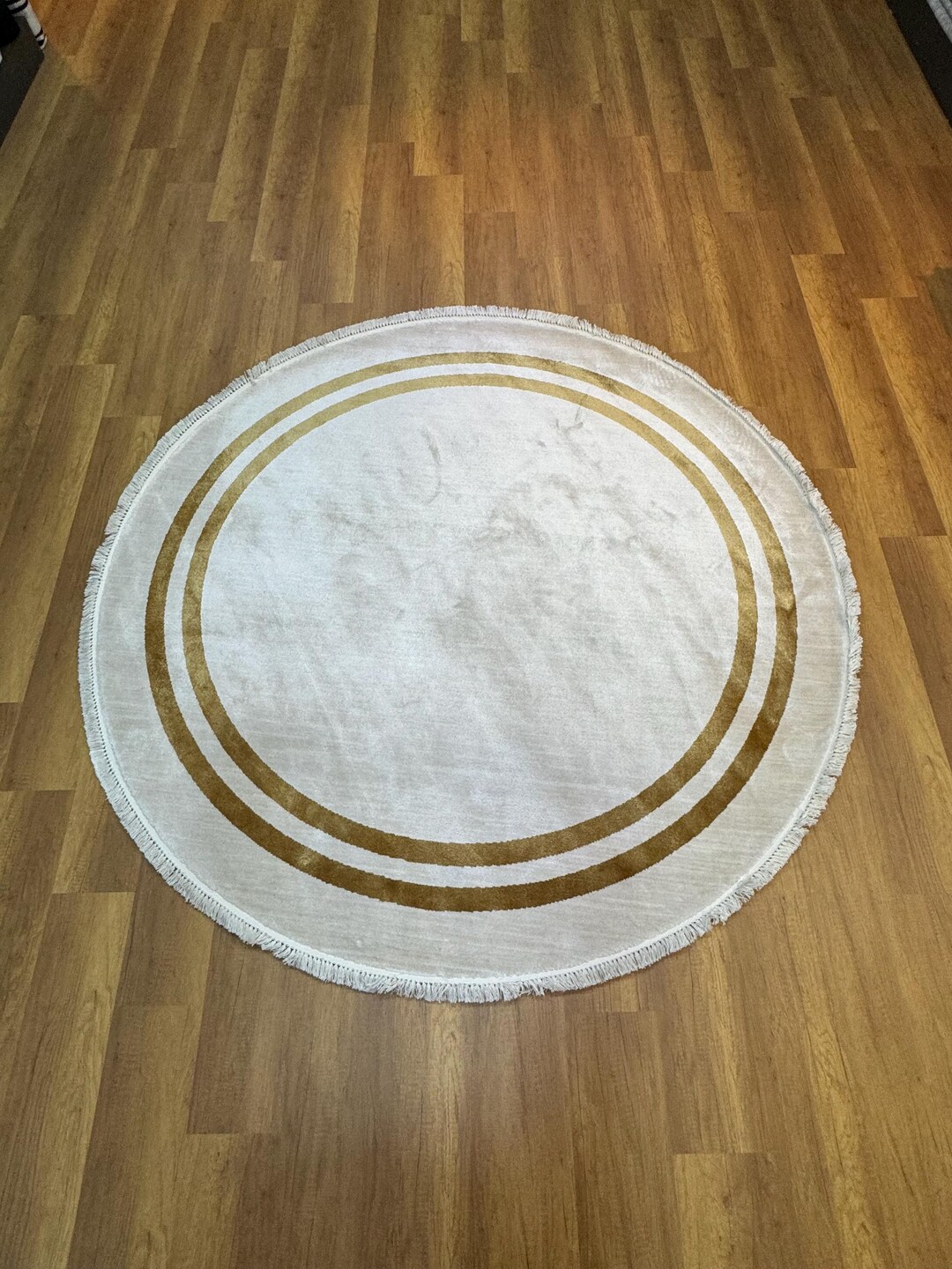 Gold Circle Rug, Silk Round Rug, 7x7 Ft Carpet, Large Round Rug, Plain ...