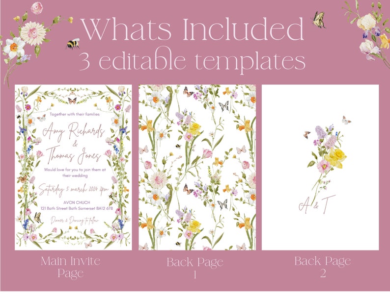 Spring Flower Editable Digital Wedding Invite, Printable Wildflower ...