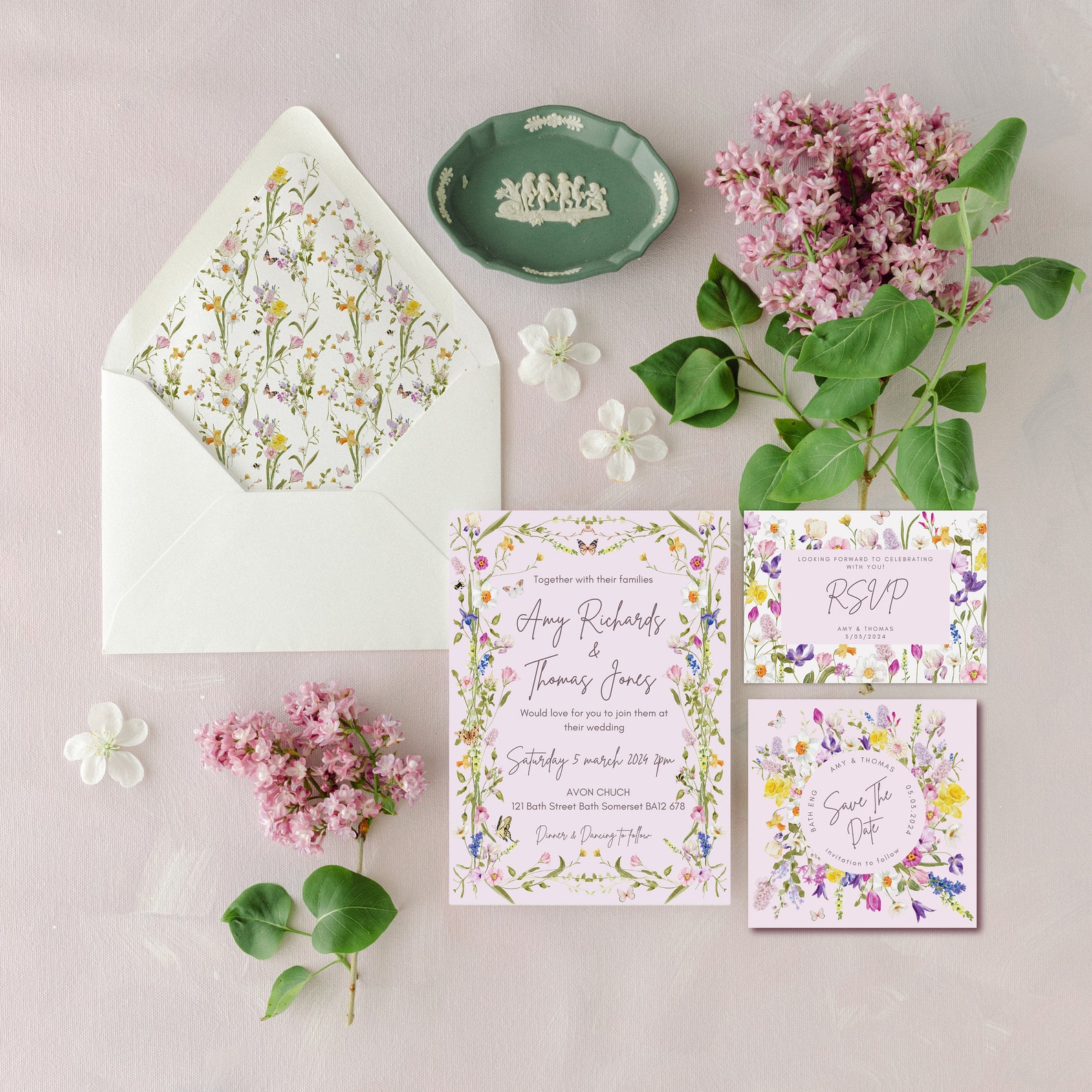 Spring Floral Save the Date Template, Printable Square Pink Save the ...