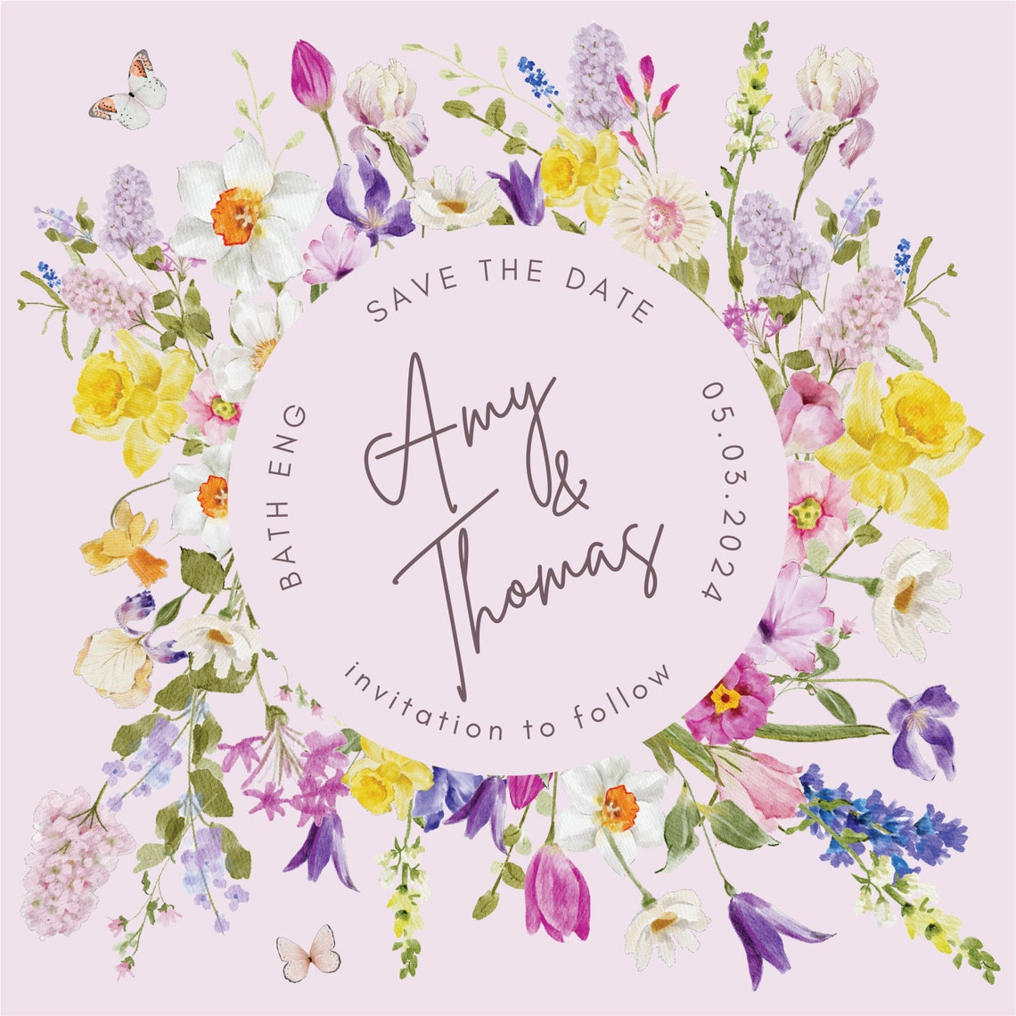 Spring Floral Save the Date Template, Printable Square Pink Save the ...
