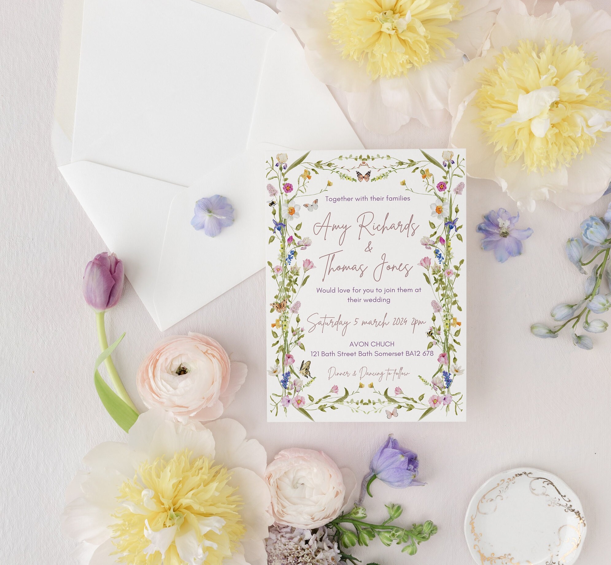 Spring Flower Editable Digital Wedding Invite, Printable Wildflower ...