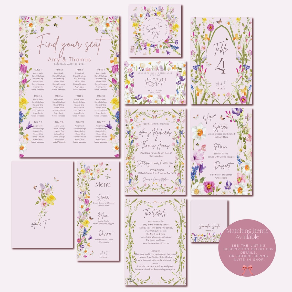 Spring Floral Save the Date Template, Printable Square Pink Save the ...