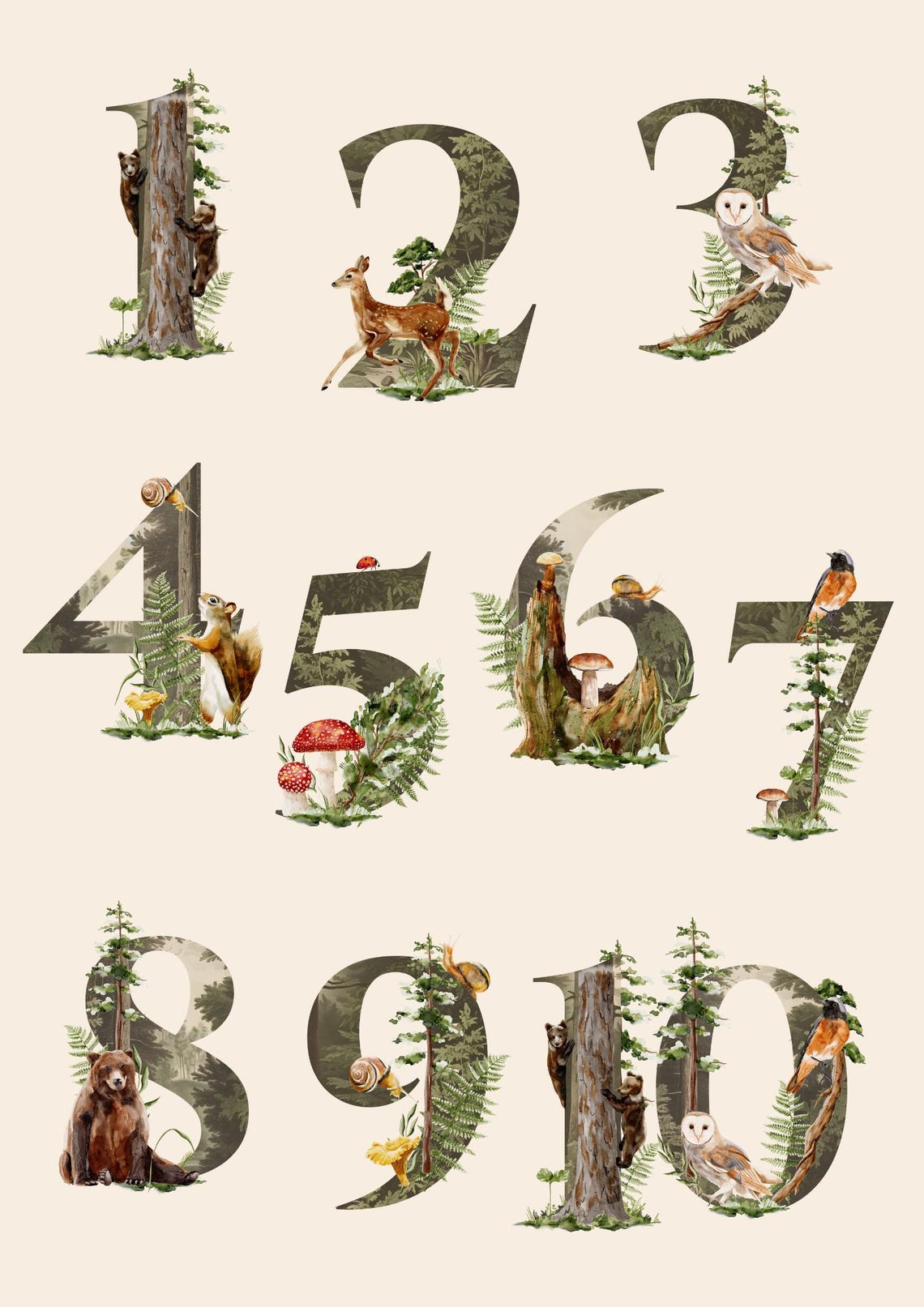 Printable Woodland Animals Number Chart, Downloadable Forest Number Set ...