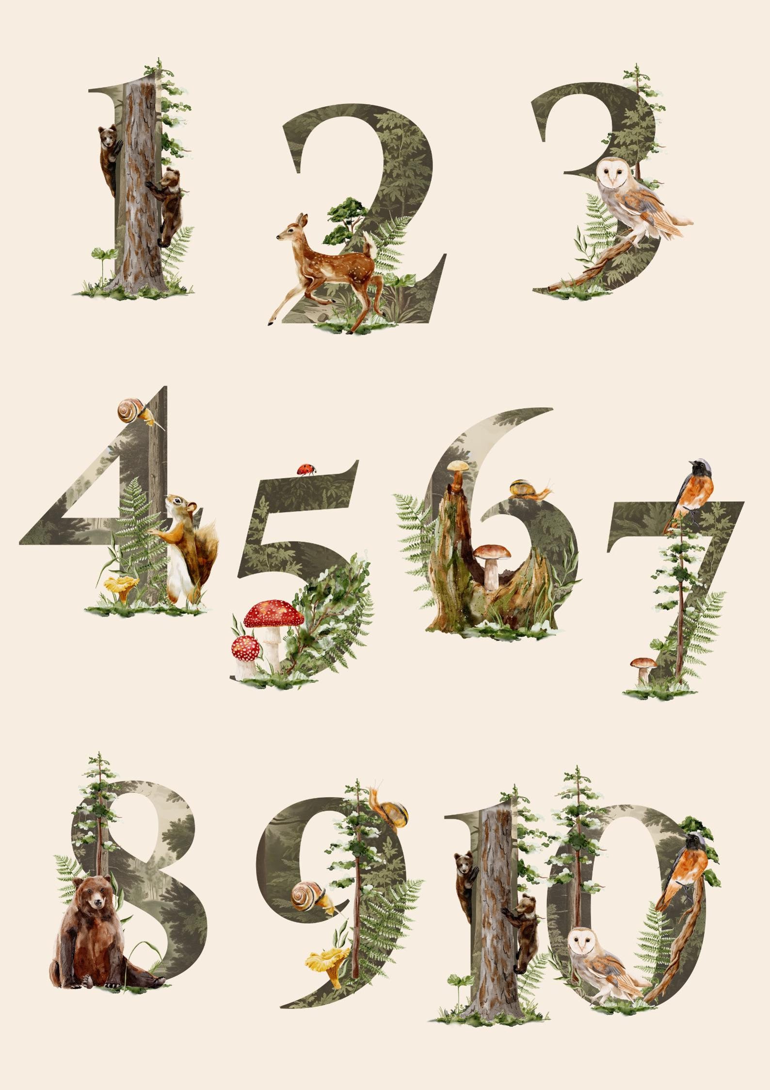 Printable Woodland Animals Number Chart, Downloadable Forest Number Set ...