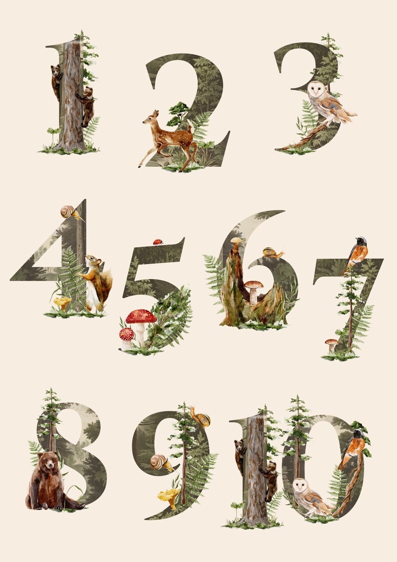 Printable Woodland Animals Number Chart, Downloadable Forest Number Set ...