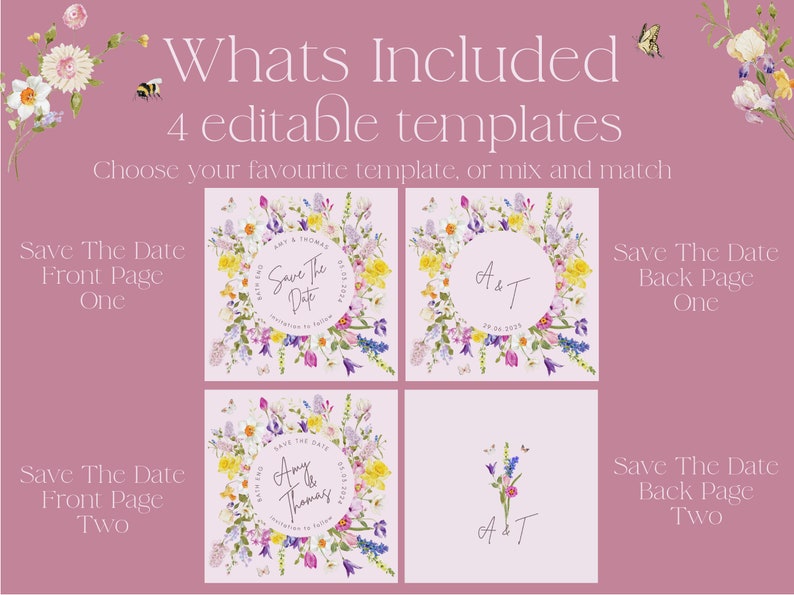 Spring Floral Save the Date Template, Printable Square Pink Save the ...