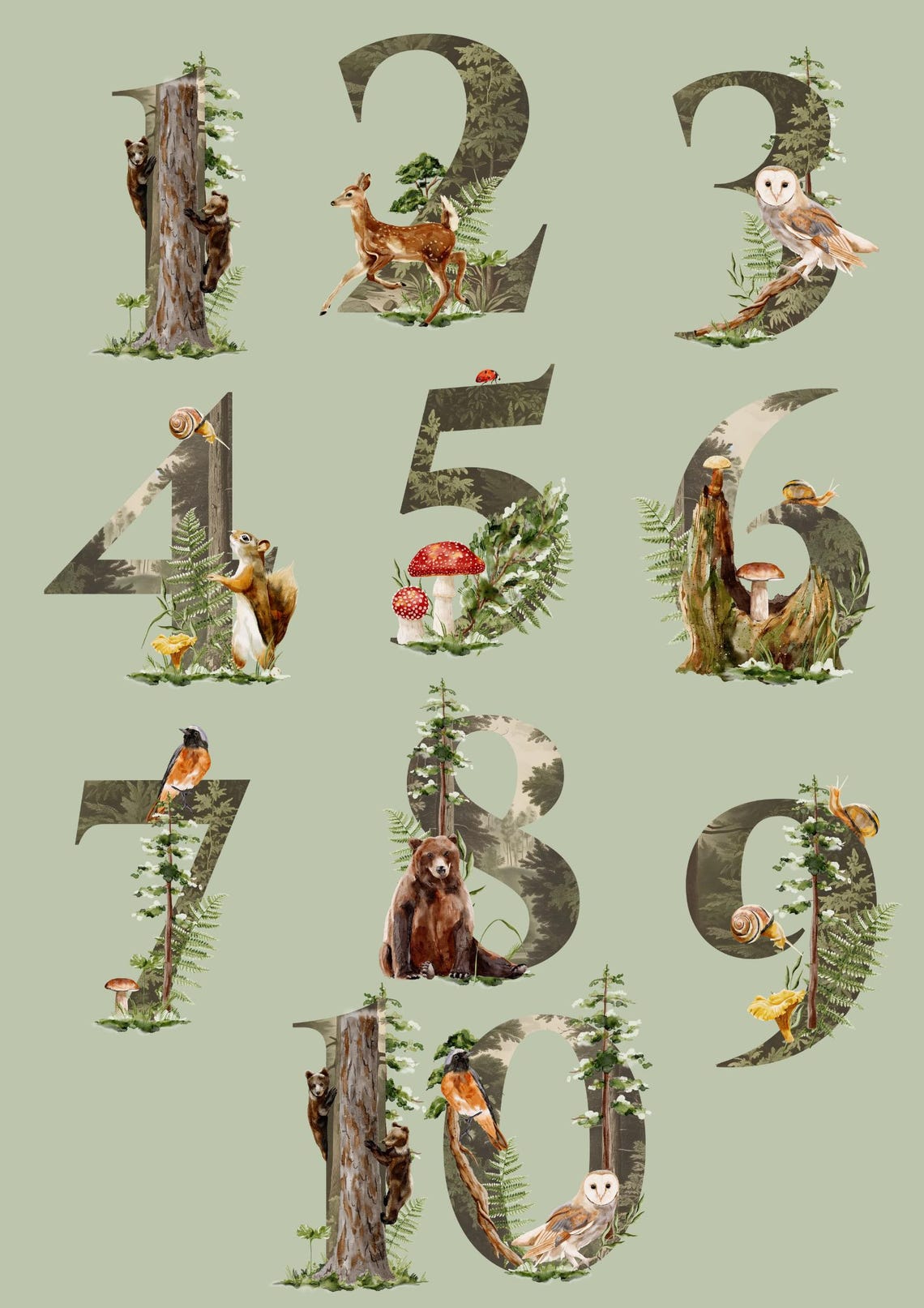 Printable Woodland Animals Number Chart, Downloadable Forest Number Set ...