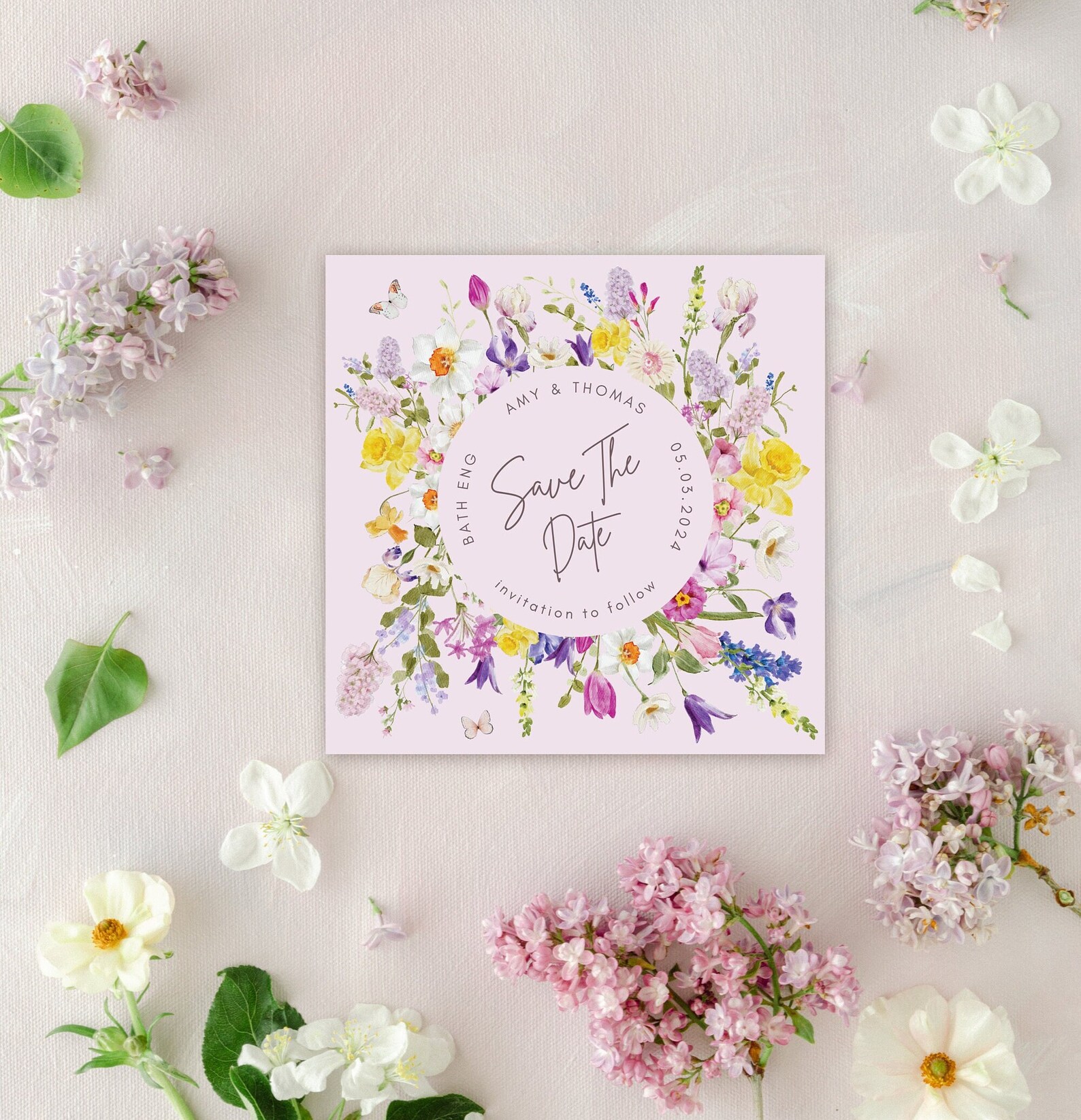 Spring Floral Save the Date Template, Printable Square Pink Save the ...