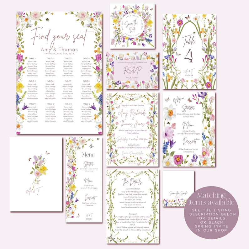 Spring Flower Editable Digital Wedding Invite, Printable Wildflower ...