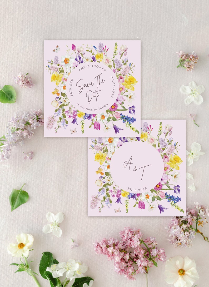 Spring Floral Save the Date Template, Printable Square Pink Save the ...