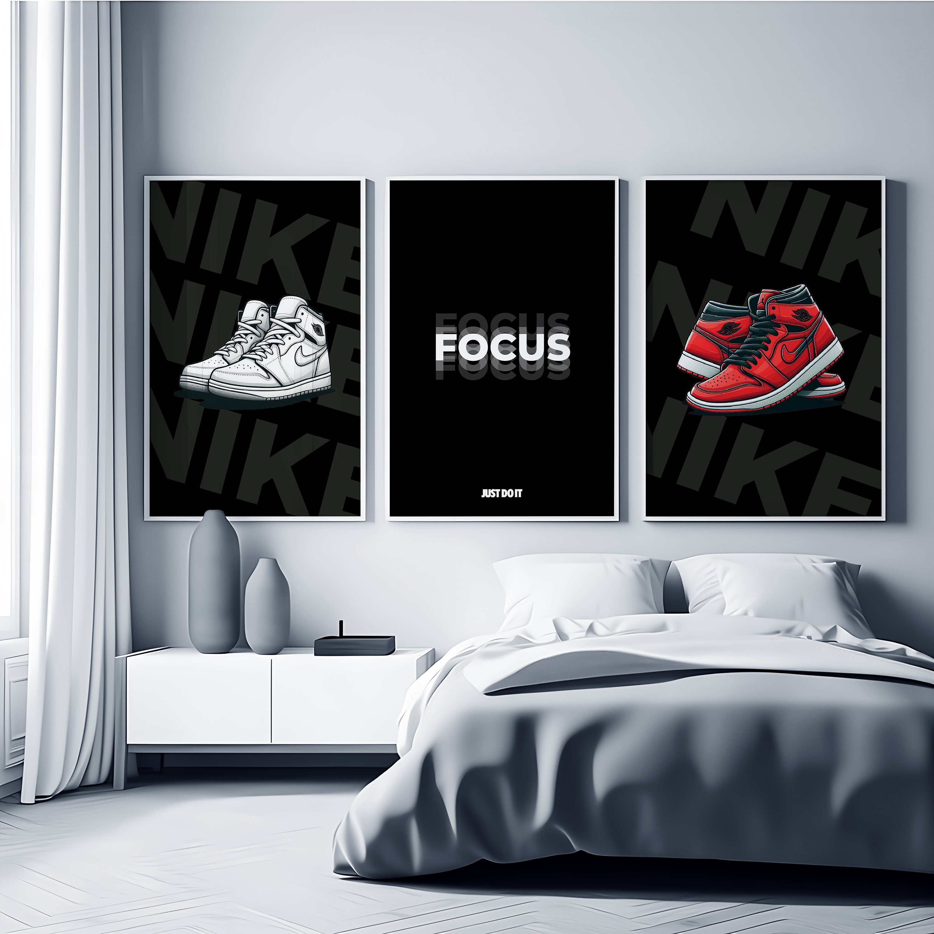 Nike Poster Motivational Quote BLACK DESIGN, Just Do It Poster, Set of ...