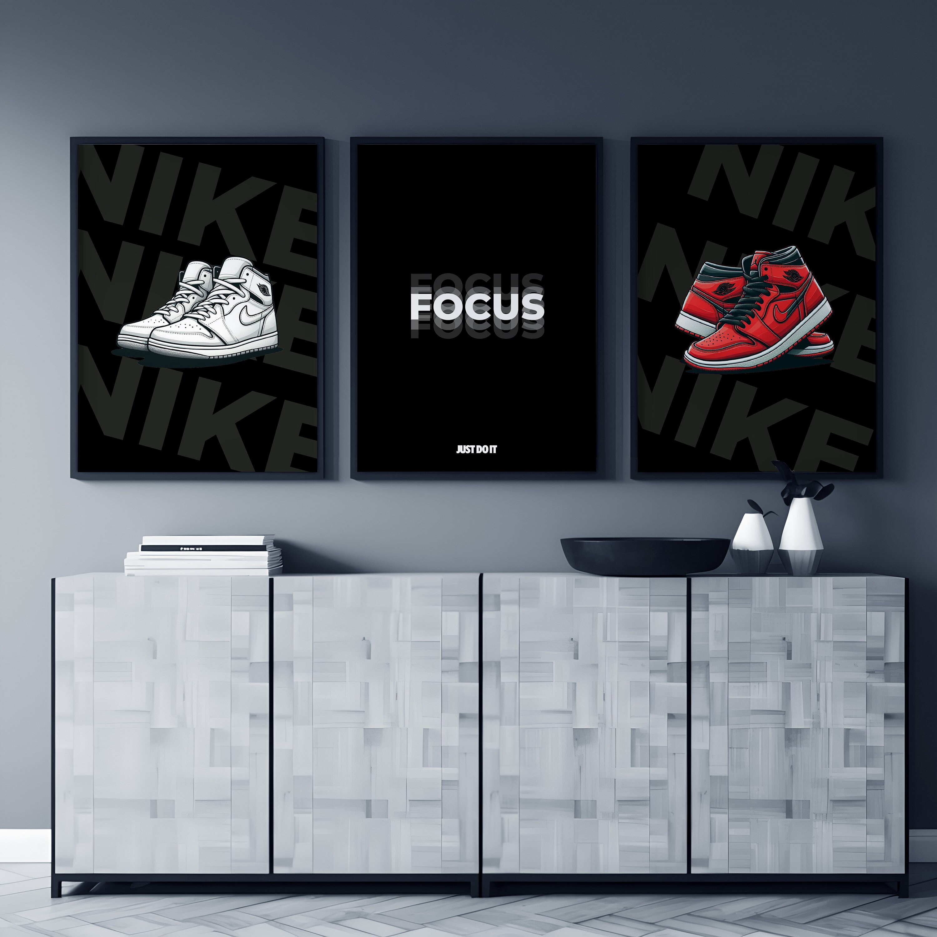 Nike Poster Motivational Quote BLACK DESIGN, Just Do It Poster, Set of ...