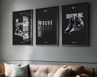 Nike Poster Motivational Quote BLACK DESIGN, Just Do It Poster, Set of ...