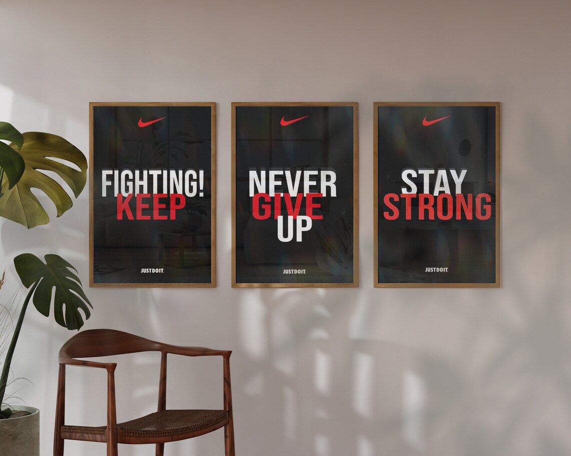 Nike Poster Motivational Quote BLACK DESIGN, Just Do It Poster, Set of ...
