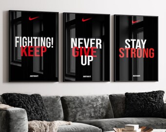Nike Poster Motivational Quote BLACK DESIGN, Just Do It Poster, Set of ...