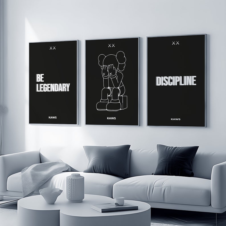 Set of 3 Kaws Poster, White DESIGN, Kaws Wall Art, Set of 3 Kaws ...