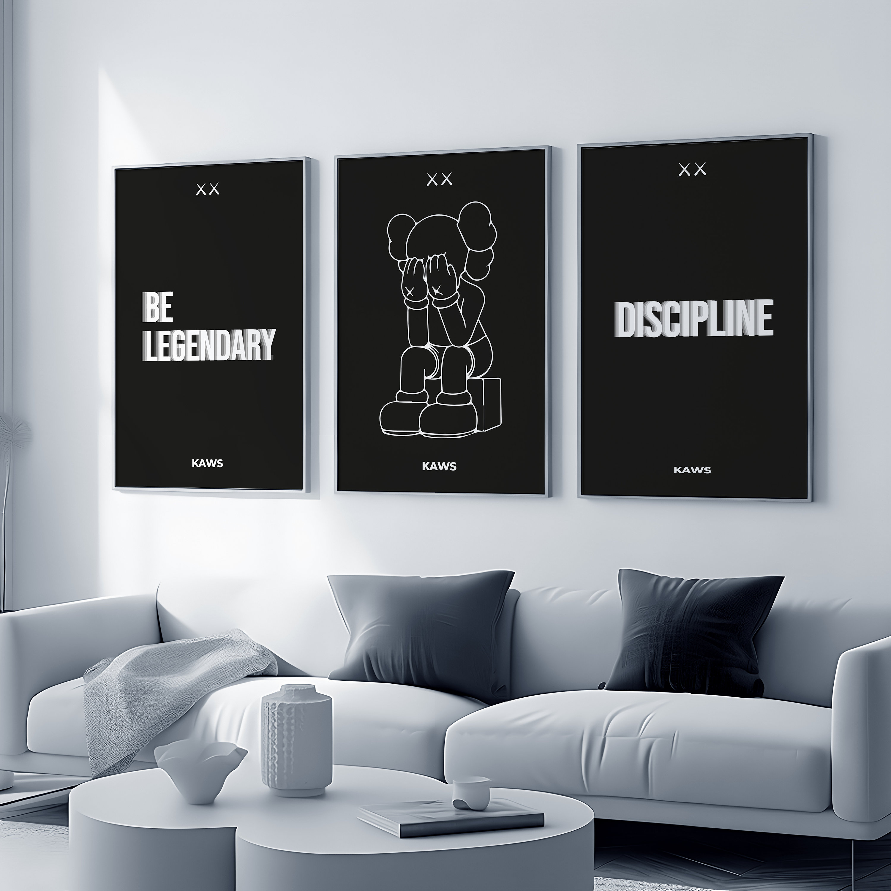Set of 3 Kaws Poster, White DESIGN, Kaws Wall Art, Set of 3 Kaws ...