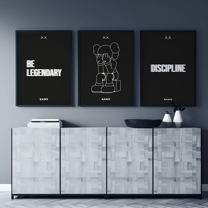 Set of 3 Kaws Poster, White DESIGN, Kaws Wall Art, Set of 3 Kaws ...