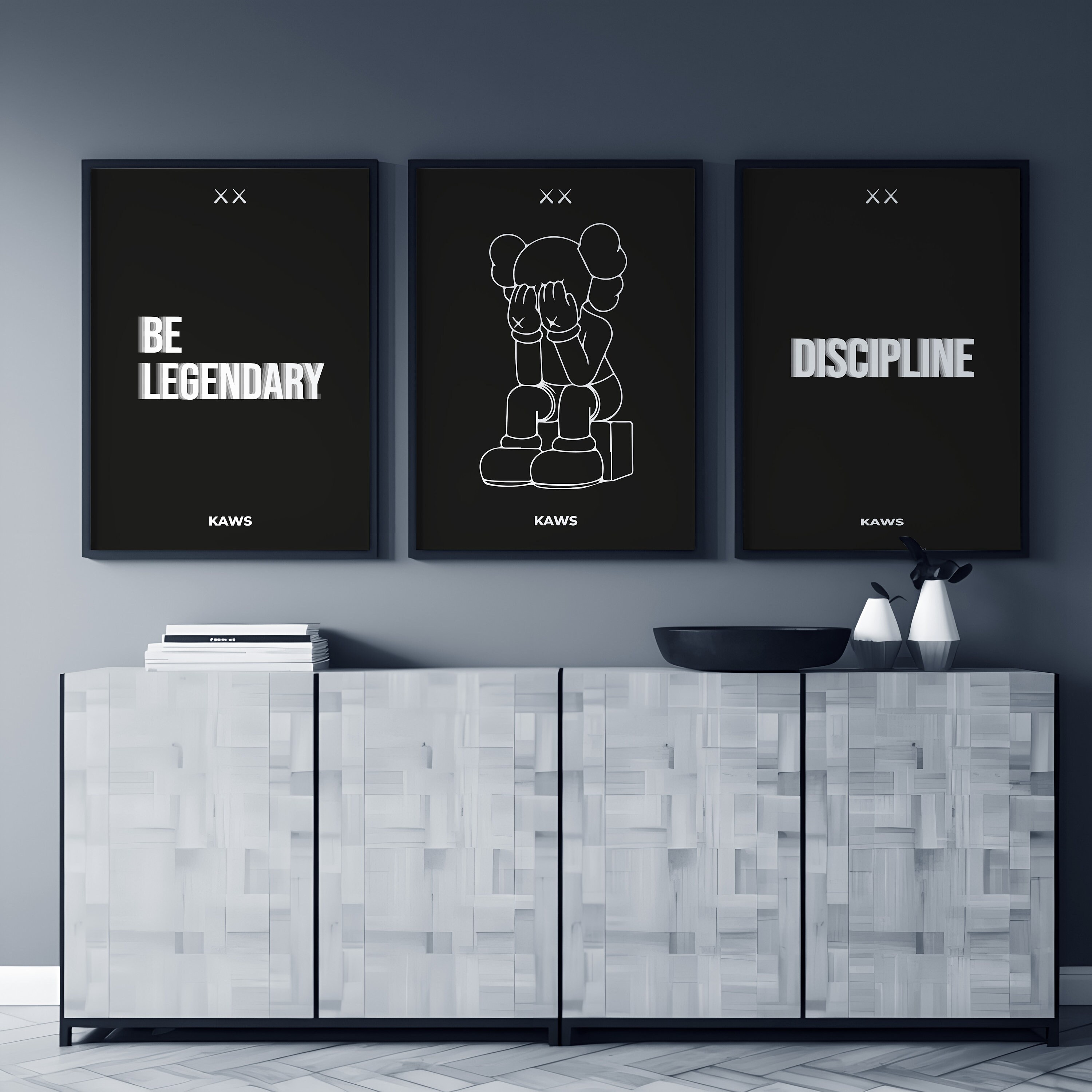 Set of 3 Kaws Poster, White DESIGN, Kaws Wall Art, Set of 3 Kaws ...