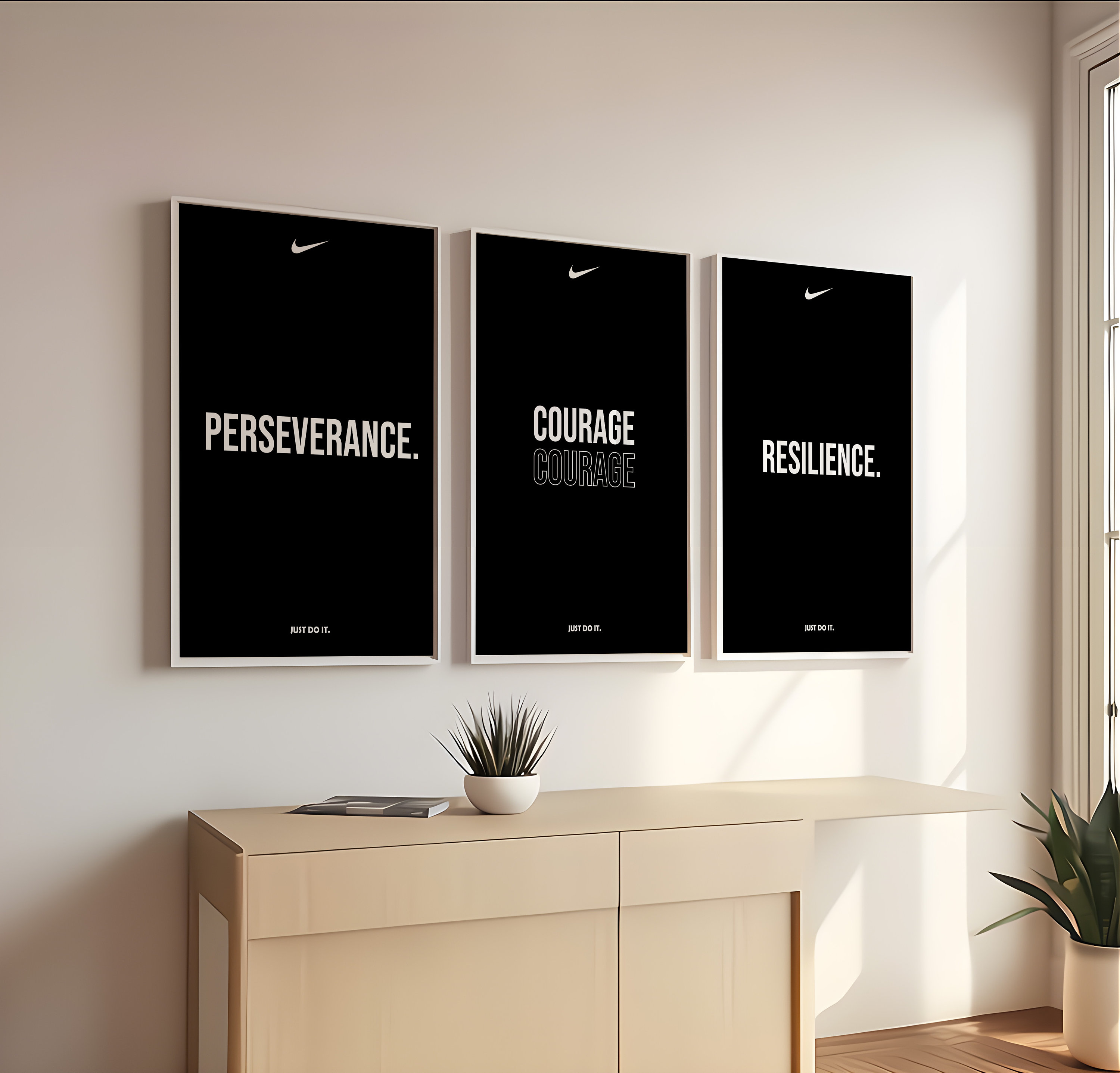 Nike Poster Motivational Quote BLACK DESIGN, Just Do It Poster, Set of ...