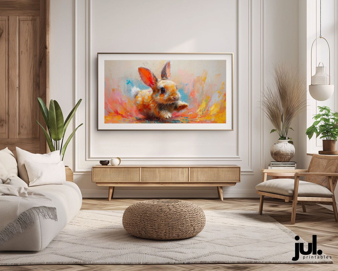 Easter Bunny Oil Painting 4K Frame TV Art, Easter Home Decore, Easter ...