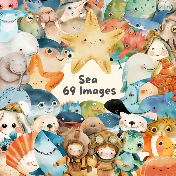 Sea Animal Clipart. Vector Ocean & Sea Animal Graphic. Turtle, Crab ...