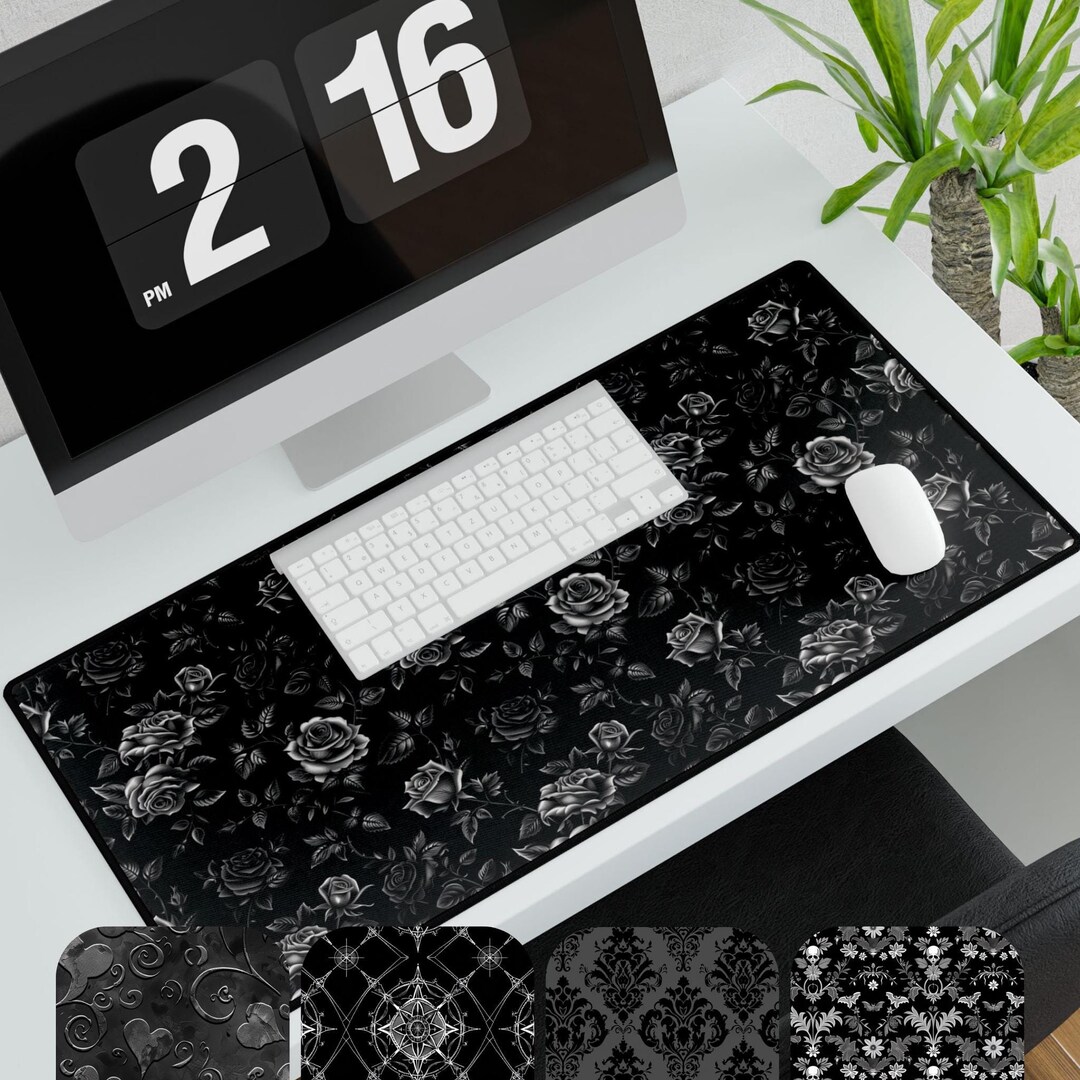 Goth Desk Mat Elegant Black Large Mouse Pad in 3 Sizes Custom Desk ...