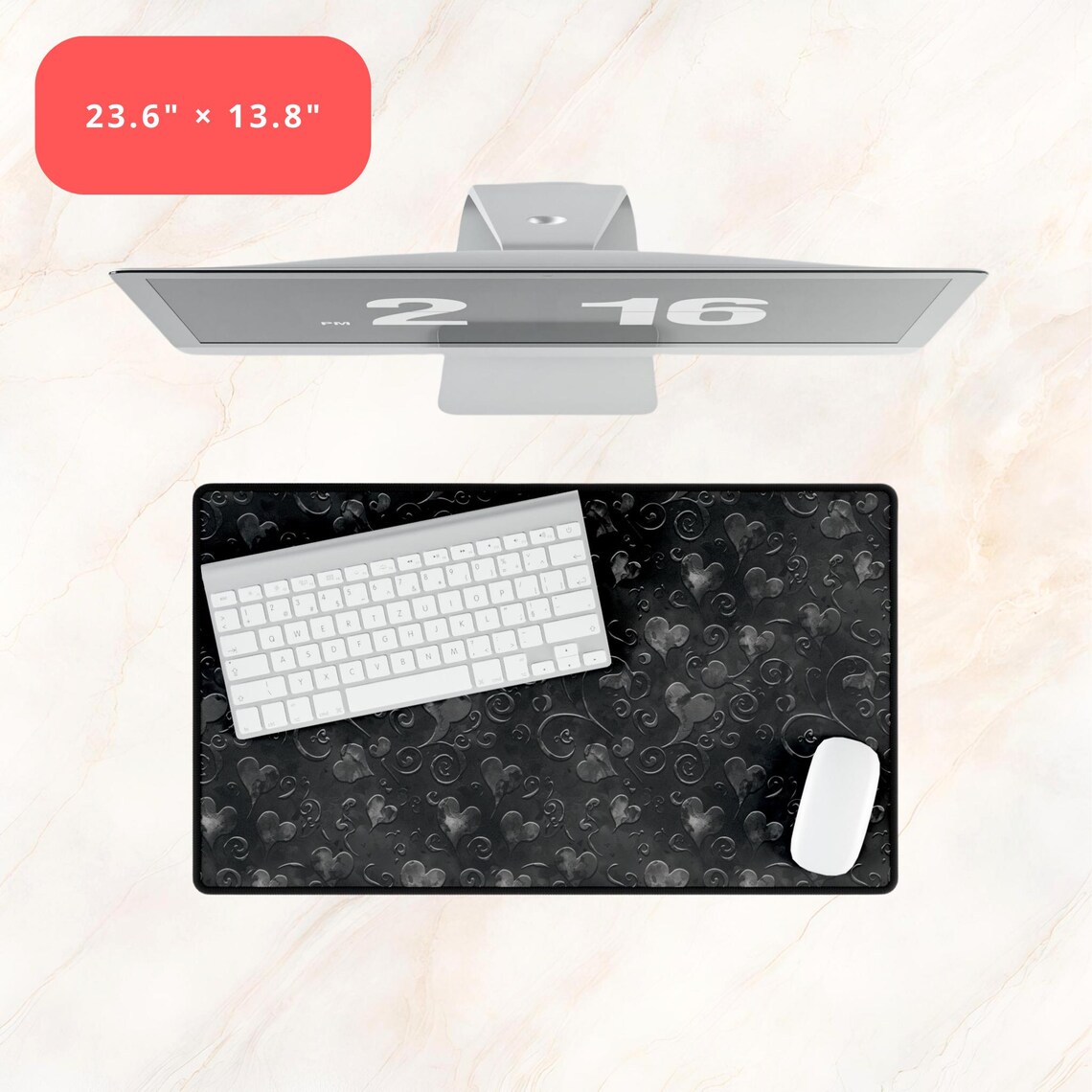Goth Desk Mat Elegant Black Large Mouse Pad in 3 Sizes Custom Desk ...