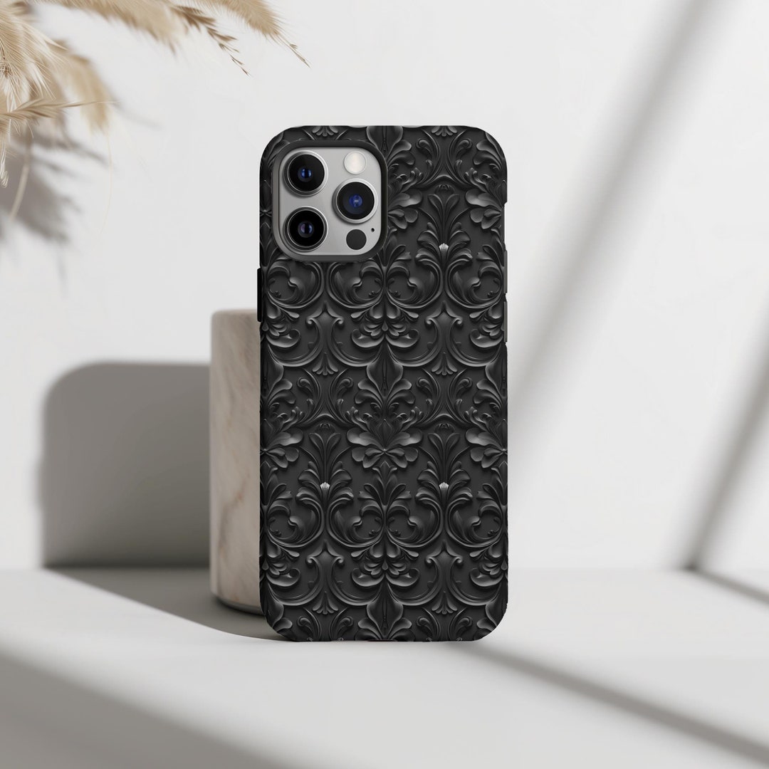 Black Goth Phone Case, 3D Look Tough Casing, iPhone 16 15 Samsung ...
