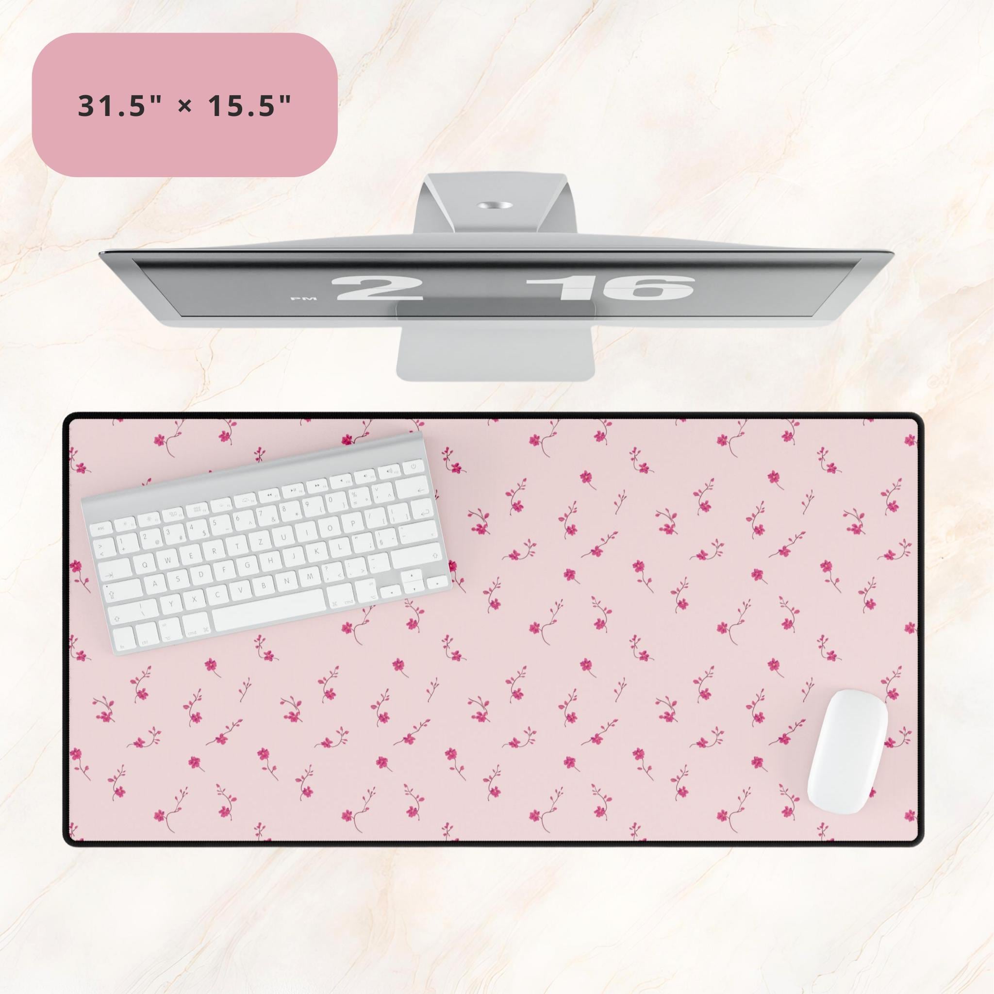 Coquette Desk Mat Pink Flowers Large Mouse Pad Available in 3 Sizes ...