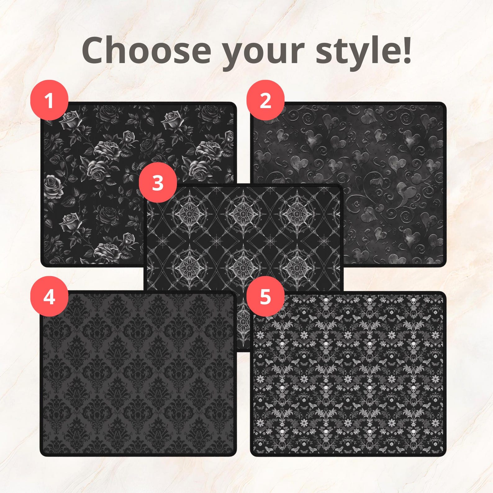 Goth Desk Mat Elegant Black Large Mouse Pad in 3 Sizes Custom Desk ...