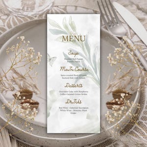 Editable Greenery Olive Tree Menu Card Template, Wedding Dinner Menu ...