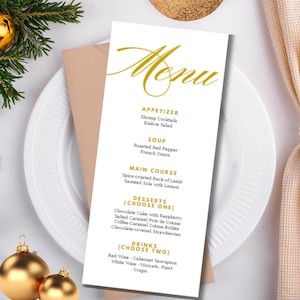 Editable Gold Menu Card Template, Wedding Dinner Menu Gold, Printable ...