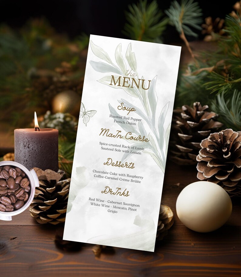 Editable Greenery Olive Tree Menu Card Template, Wedding Dinner Menu ...