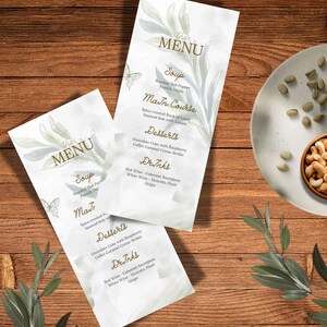 Editable Greenery Olive Tree Menu Card Template, Wedding Dinner Menu ...