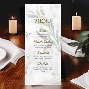 Editable Greenery Olive Tree Menu Card Template, Wedding Dinner Menu ...