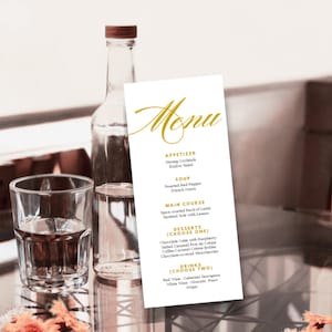 Editable Gold Menu Card Template, Wedding Dinner Menu Gold, Printable ...
