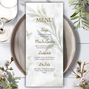 Editable Greenery Olive Tree Menu Card Template, Wedding Dinner Menu ...